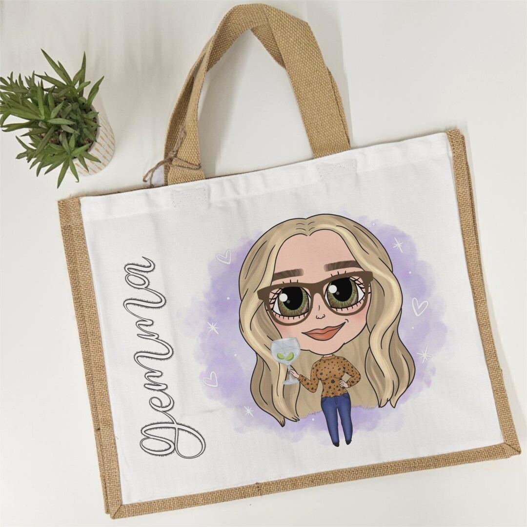 Personalised Caricature Bag - Custom Character Bag - Jute Bag - Gift ...