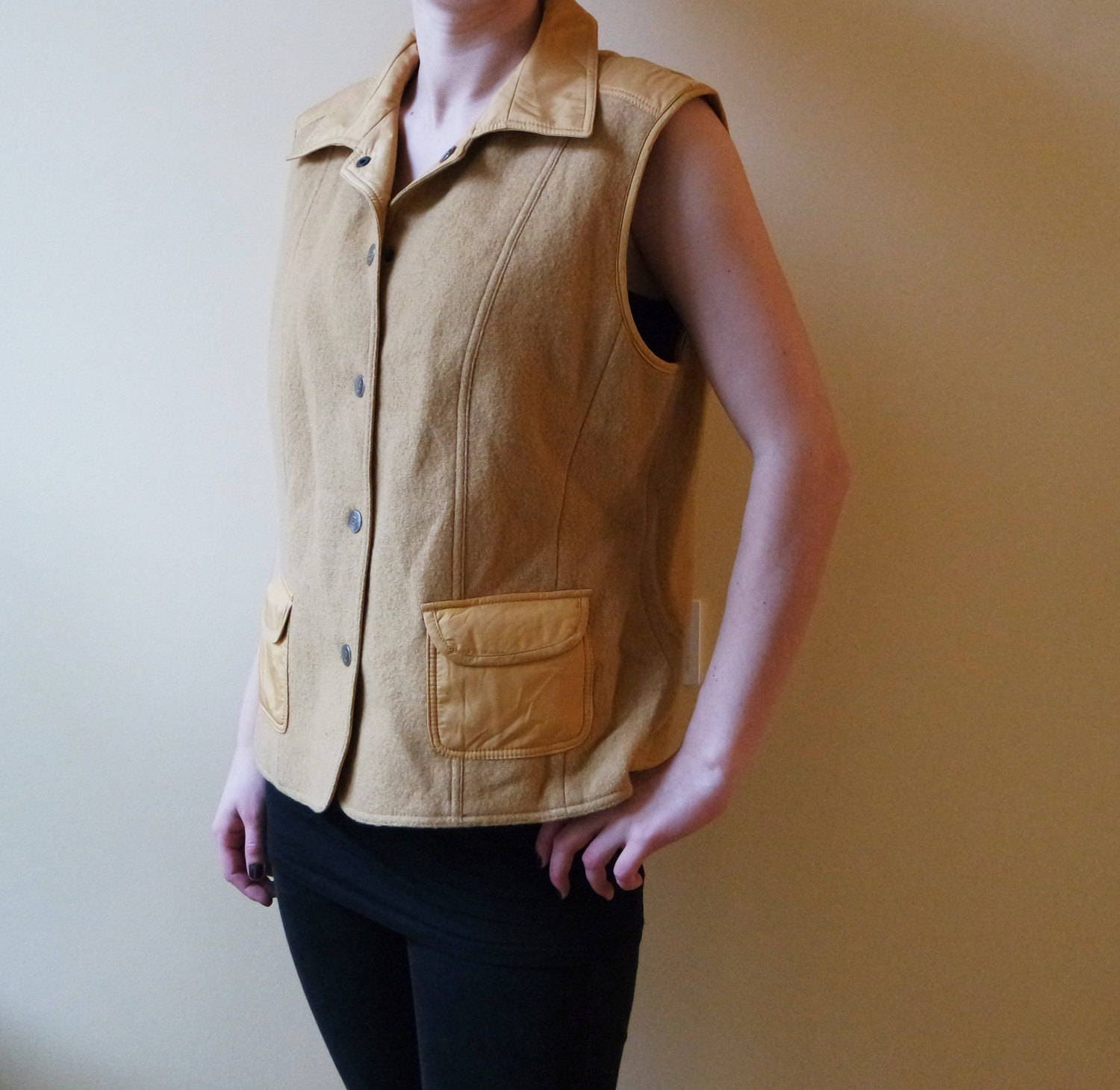 Vintage Yellow Reversible Vest Mustard Yellow Both Sides Wearable Warm ...