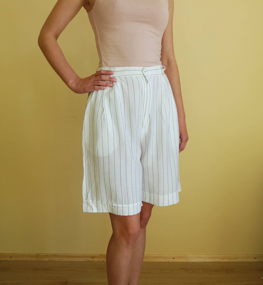 Vintage White Bermuda Shorts Womens Bermuda Shorts Striped White Small ...