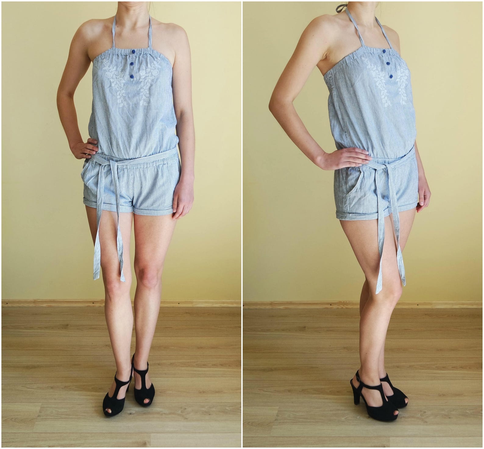 Vintage Striped Shortalls With Belt Summer Beautiful Overalls ...