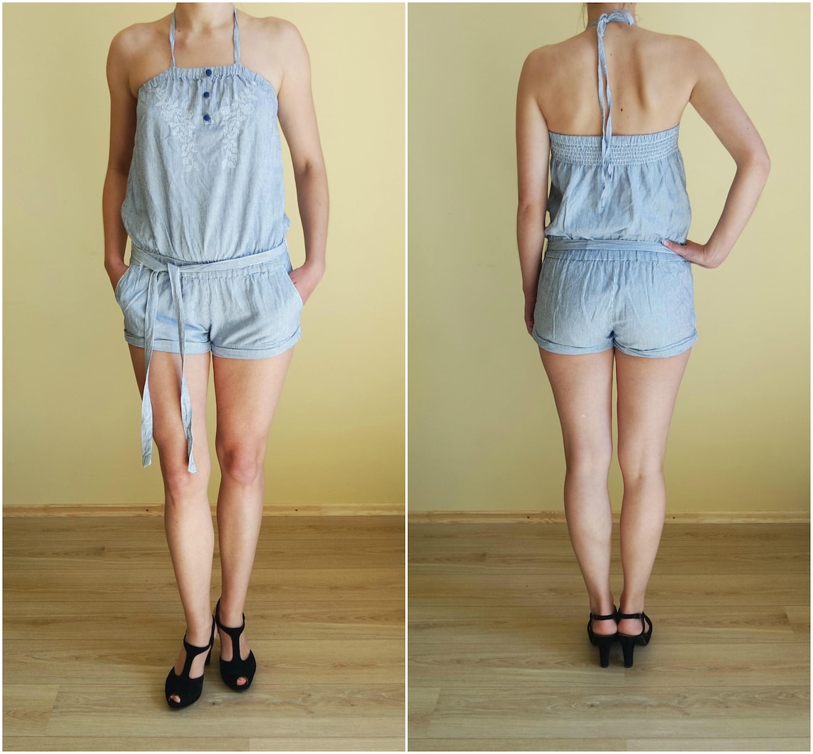 Vintage Striped Shortalls With Belt Summer Beautiful Overalls ...