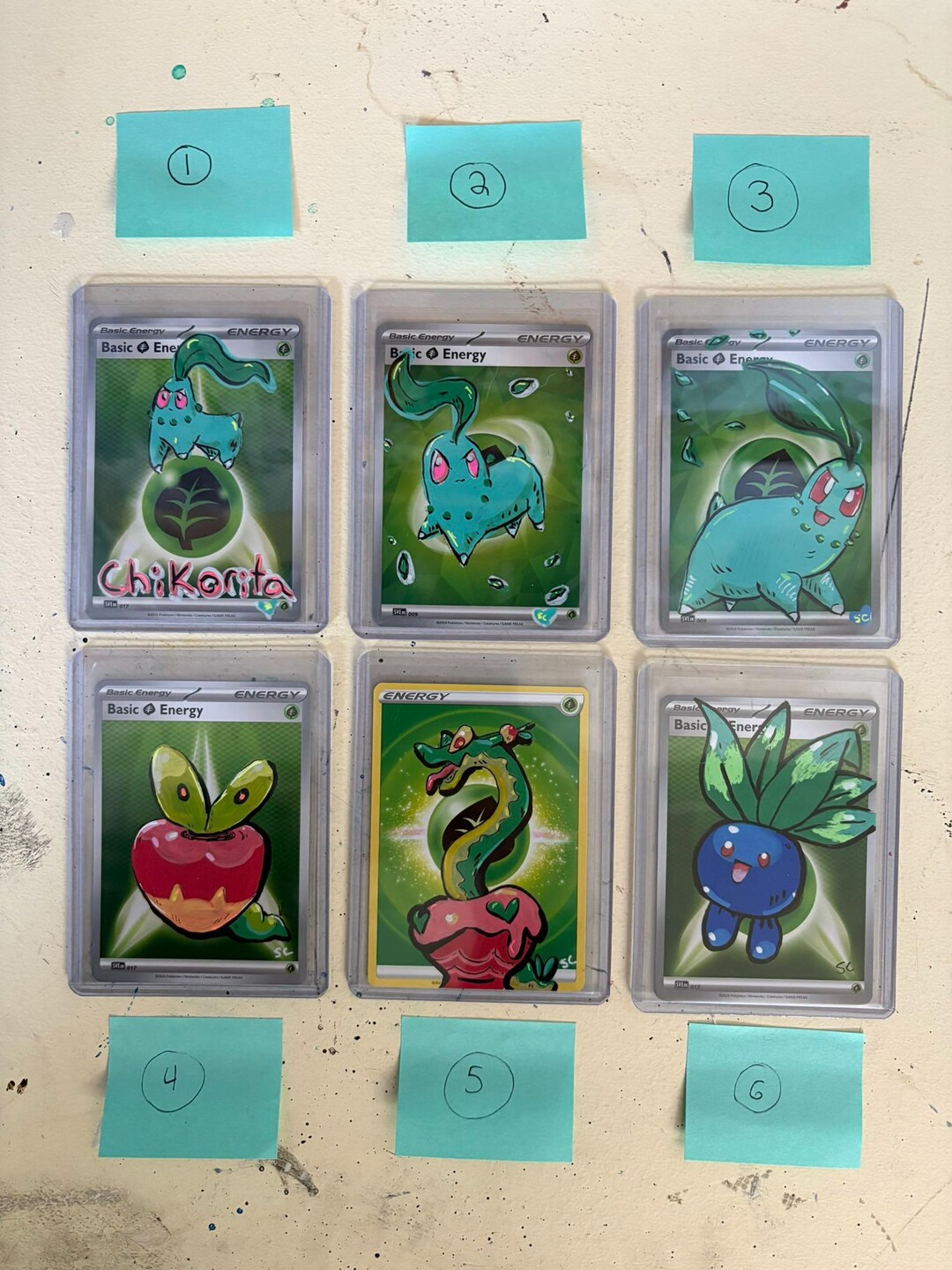 Hand-drawn Grass Pokémon Energy Cards | Upcycled Pokémon Art | One-of-a ...