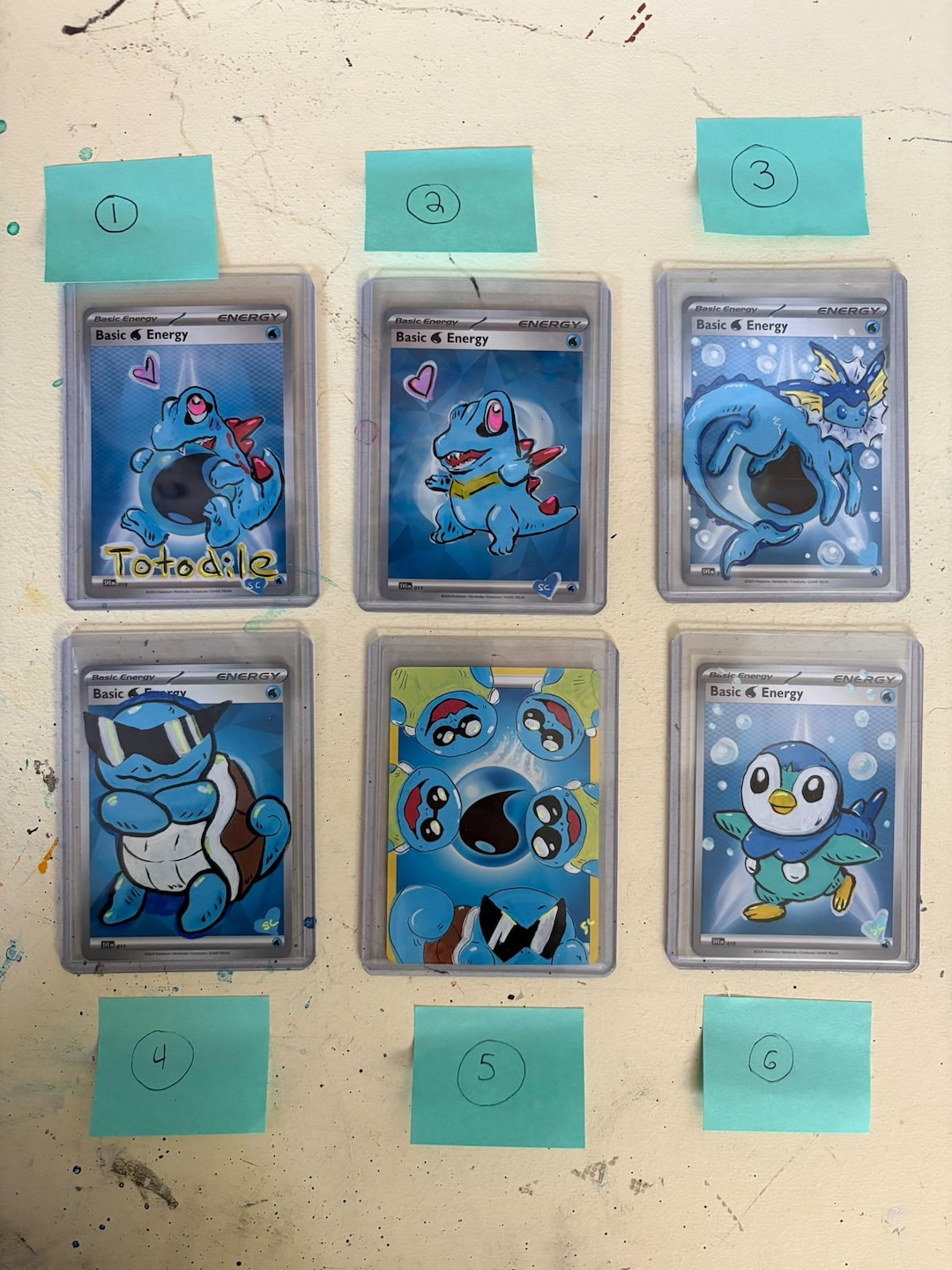 Hand-drawn Water Pokémon Energy Cards | Recycled Trading Card Art ...