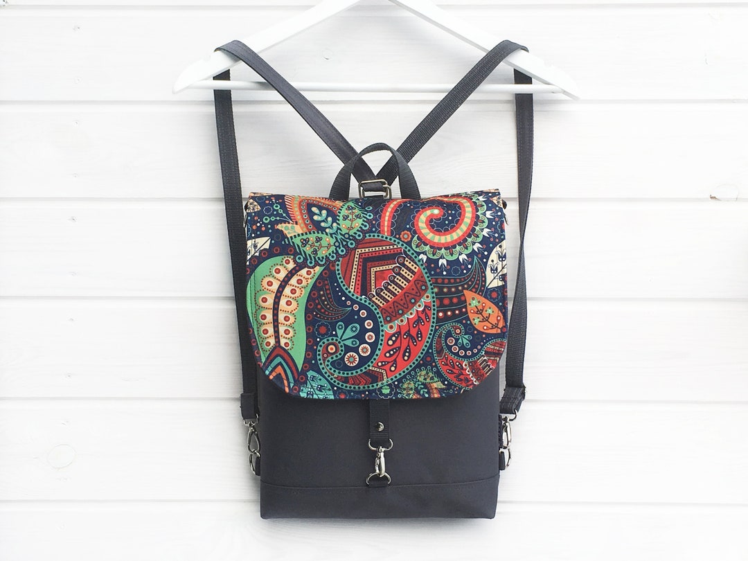 Paisley Convertible Backpack: Vegan Crossbody Bag, Boho Hippie Style - Etsy
