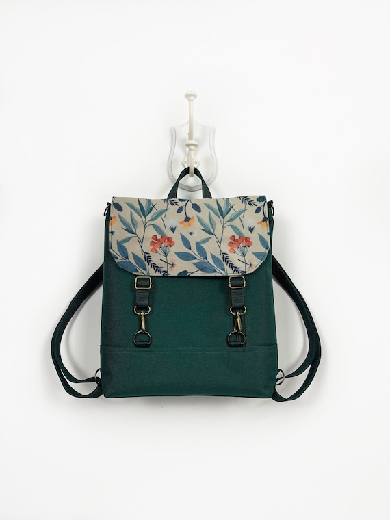 Teal Green Convertible Backpack With Floral Design Emerald - Etsy