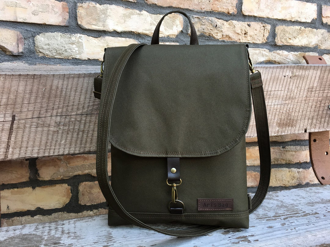Forest Green Minimalist Flap Backpack, Military Cross Body Bag, Green ...