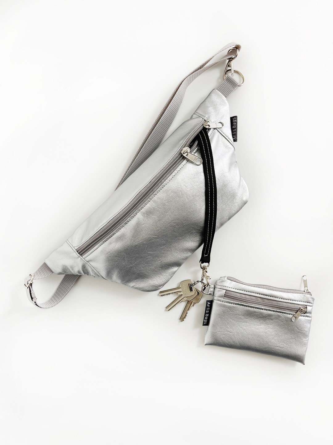 Silver Vegan Leather Fanny Pack: Minimalist Crossbody Sling Bag - Etsy