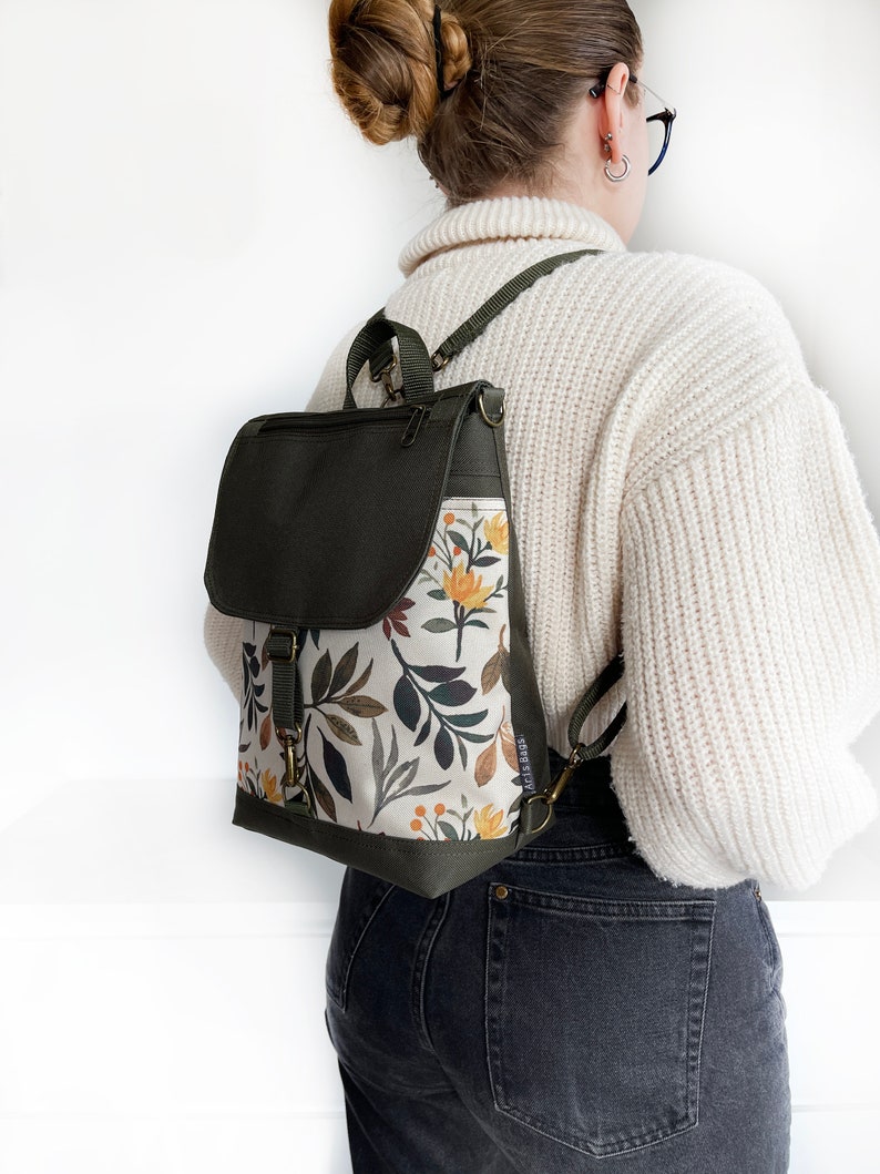 Blue Floral Cottagecore Backpack Women, Botanical Crossbody Bag, Boho ...