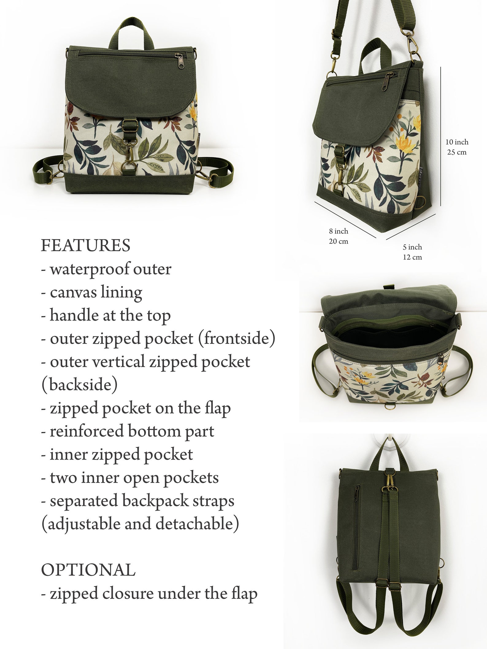 Forest Cottagecore Backpack for Women Green Botanical - Etsy