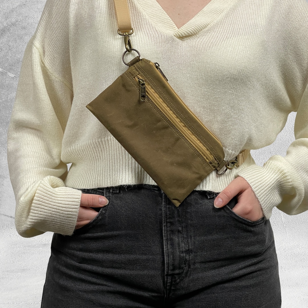 Small Waxed Canvas Fanny Pack for Women and Men. Vegan Belt Bag for ...