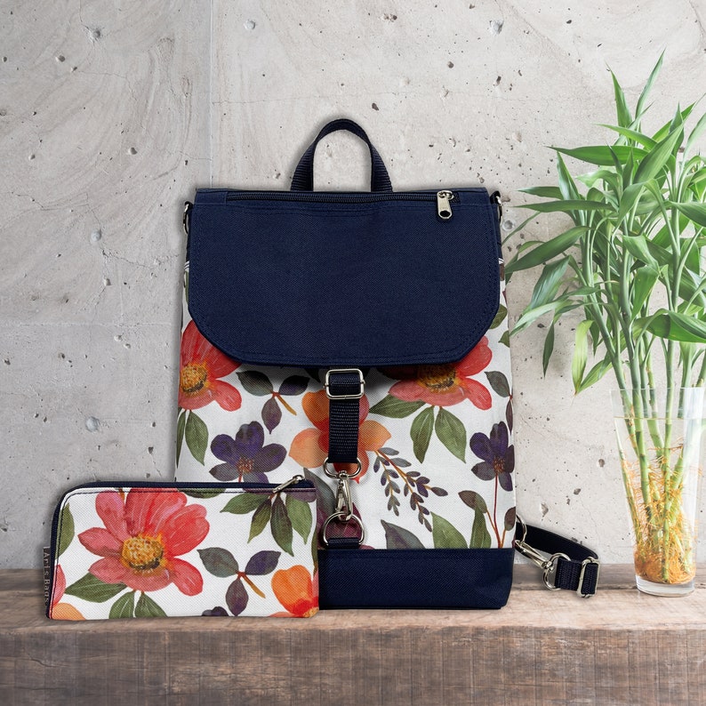 Blue Floral Cottagecore Backpack Women, Botanical Crossbody Bag, Boho ...