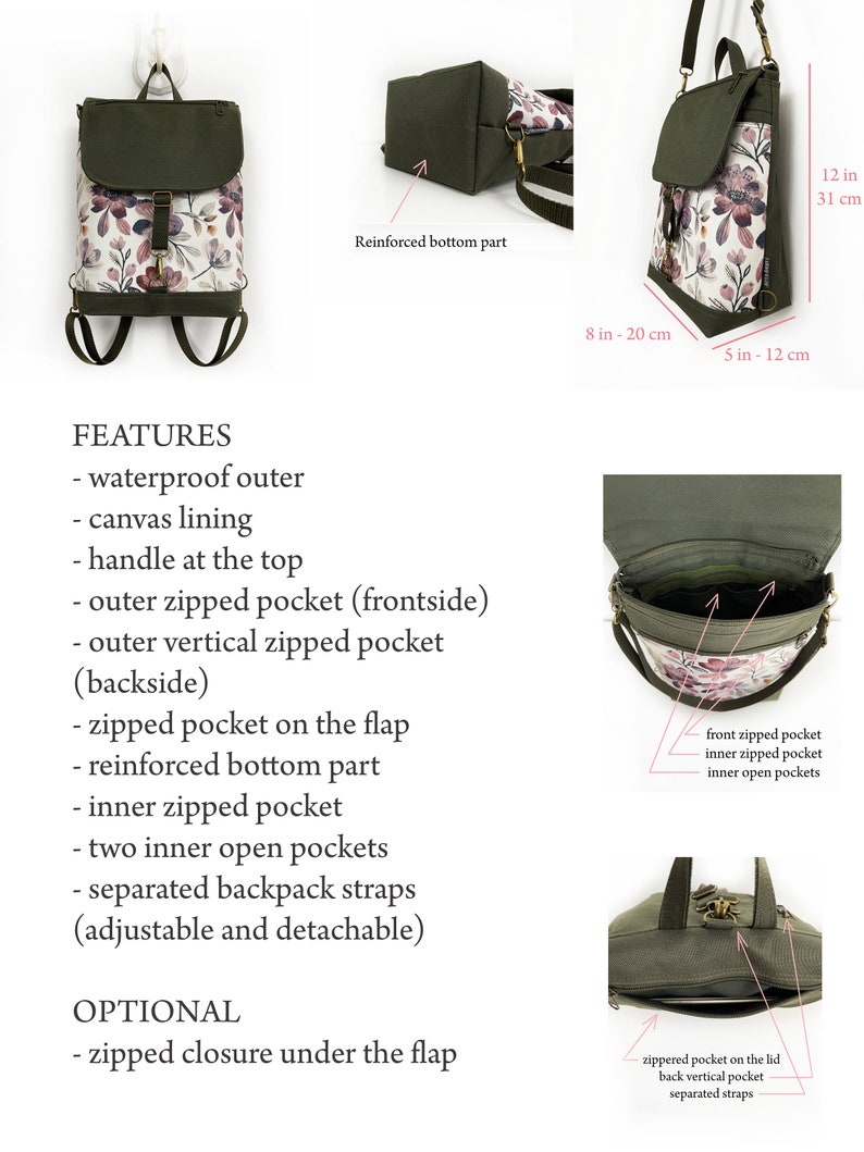 Cottagecore Forest Backpack: Waterproof Cordura Convertible Crossbody ...