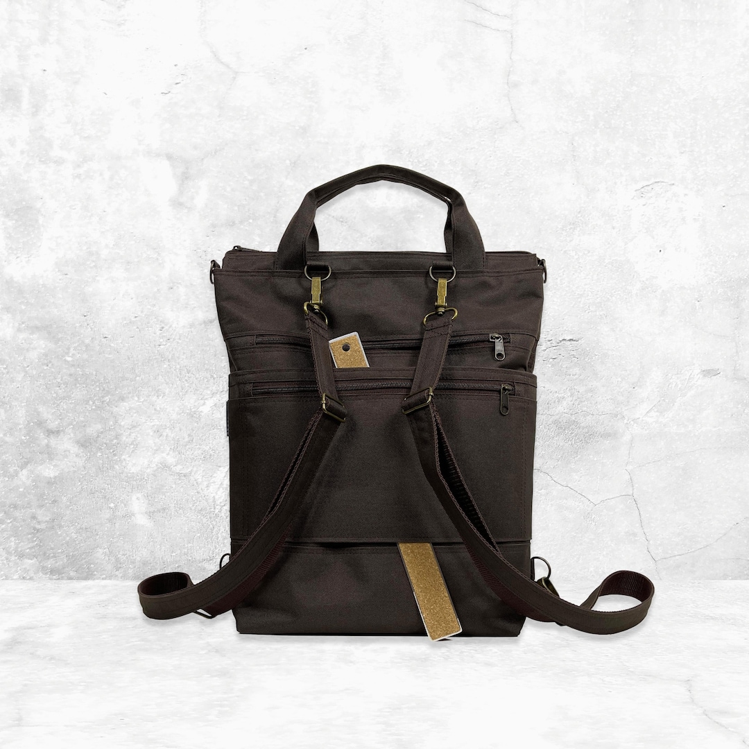 Convertible Brown Backpack Tote: Waterproof Travel Bag With Laptop ...
