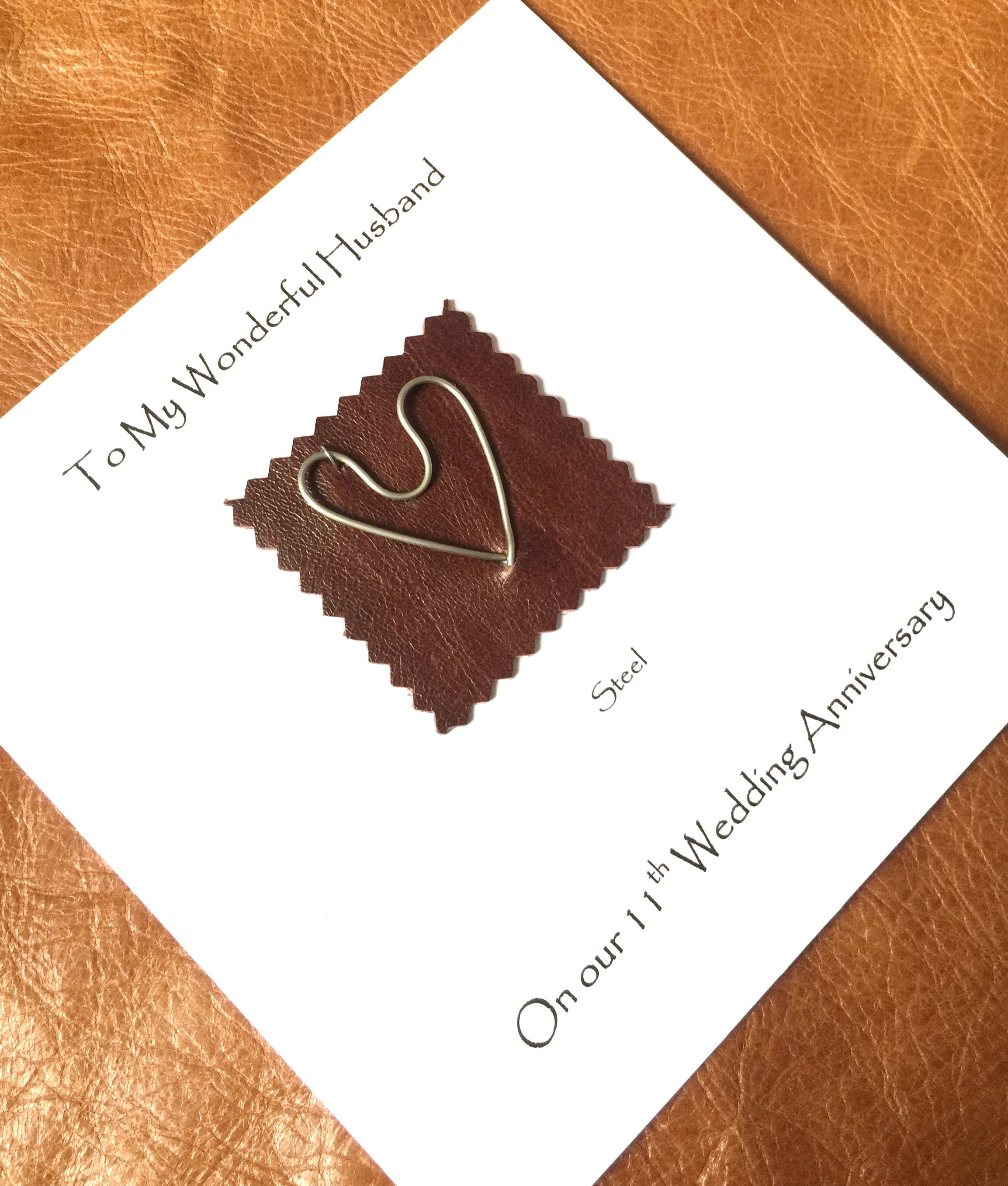 11th Wedding Anniversary Card Steel Heart Leather Steel Etsy