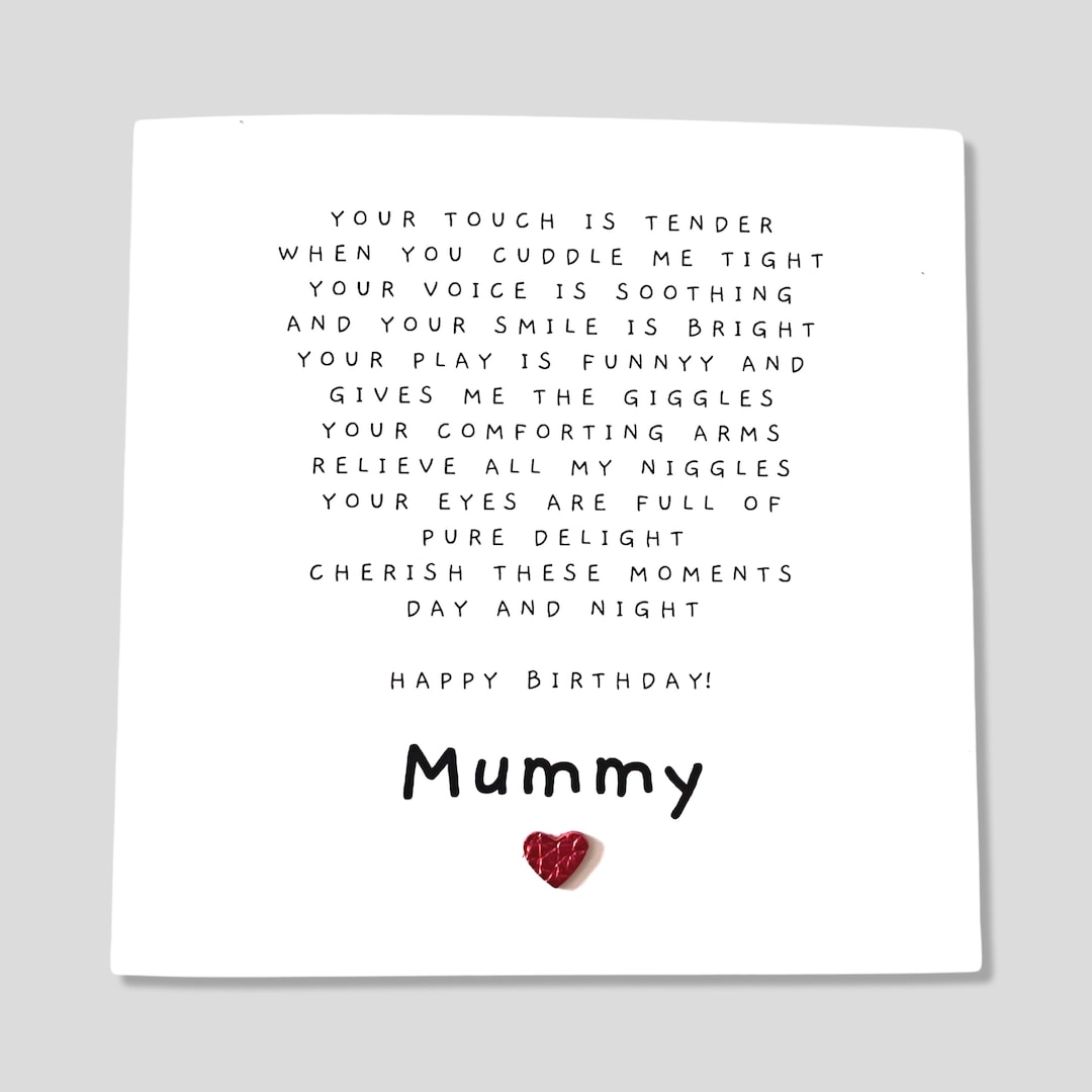 Mummy Birthday Card Poem From Son Daughter to Mother - Etsy UK