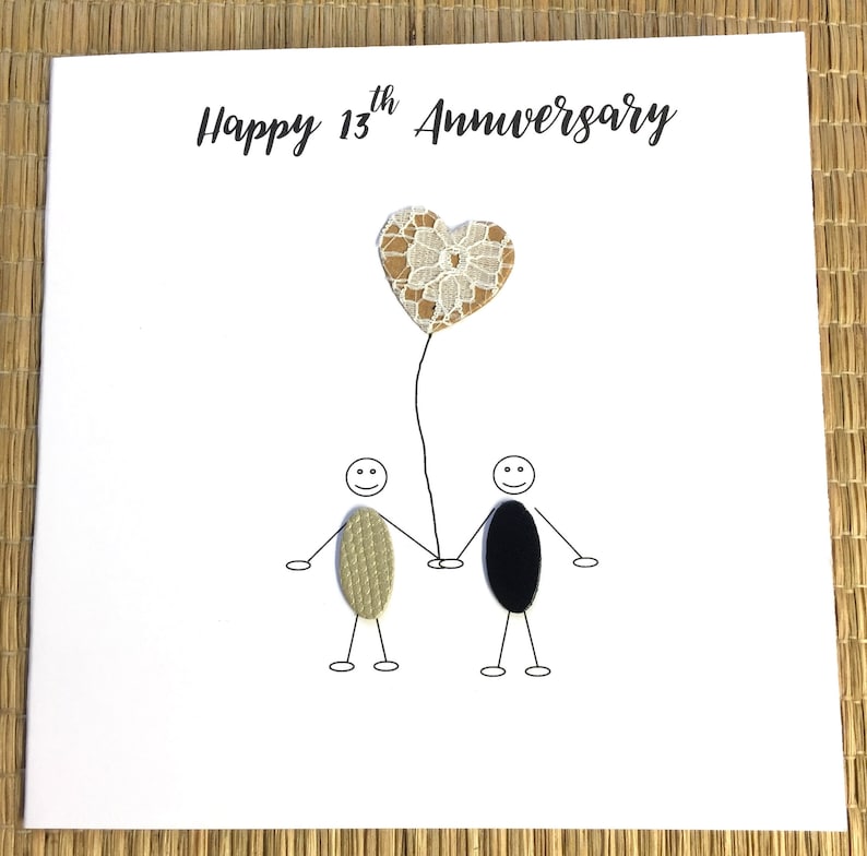 13th Wedding Anniversary Card Lace Anniversary Little People - Etsy UK