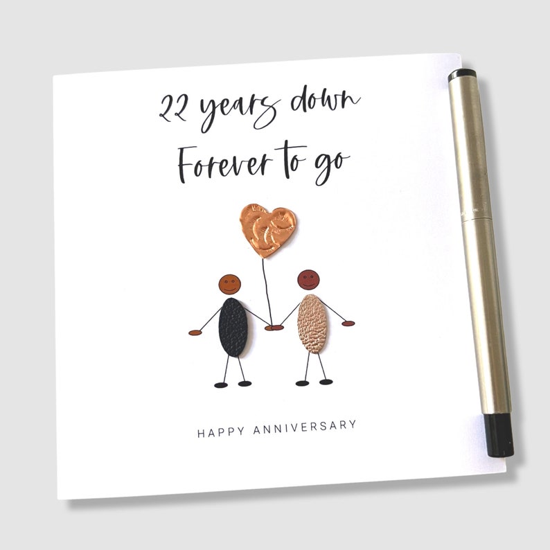 22nd Wedding Anniversary Card 22 Years Down Copper Anniversary - Etsy