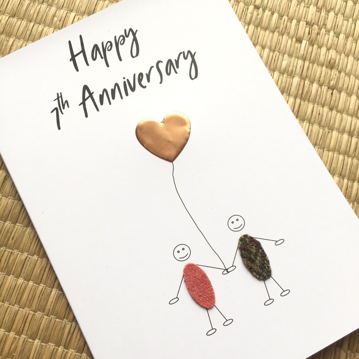 7th Wedding Anniversary Card Wool Anniversary Copper Etsy UK