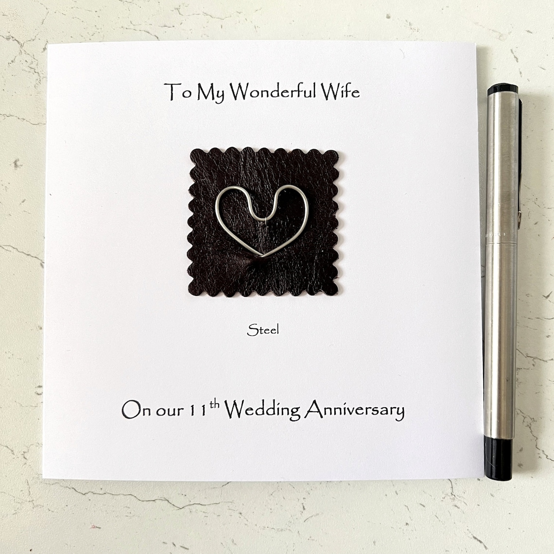 11th Wedding Anniversary Card Steel Heart Leather Steel - Etsy UK
