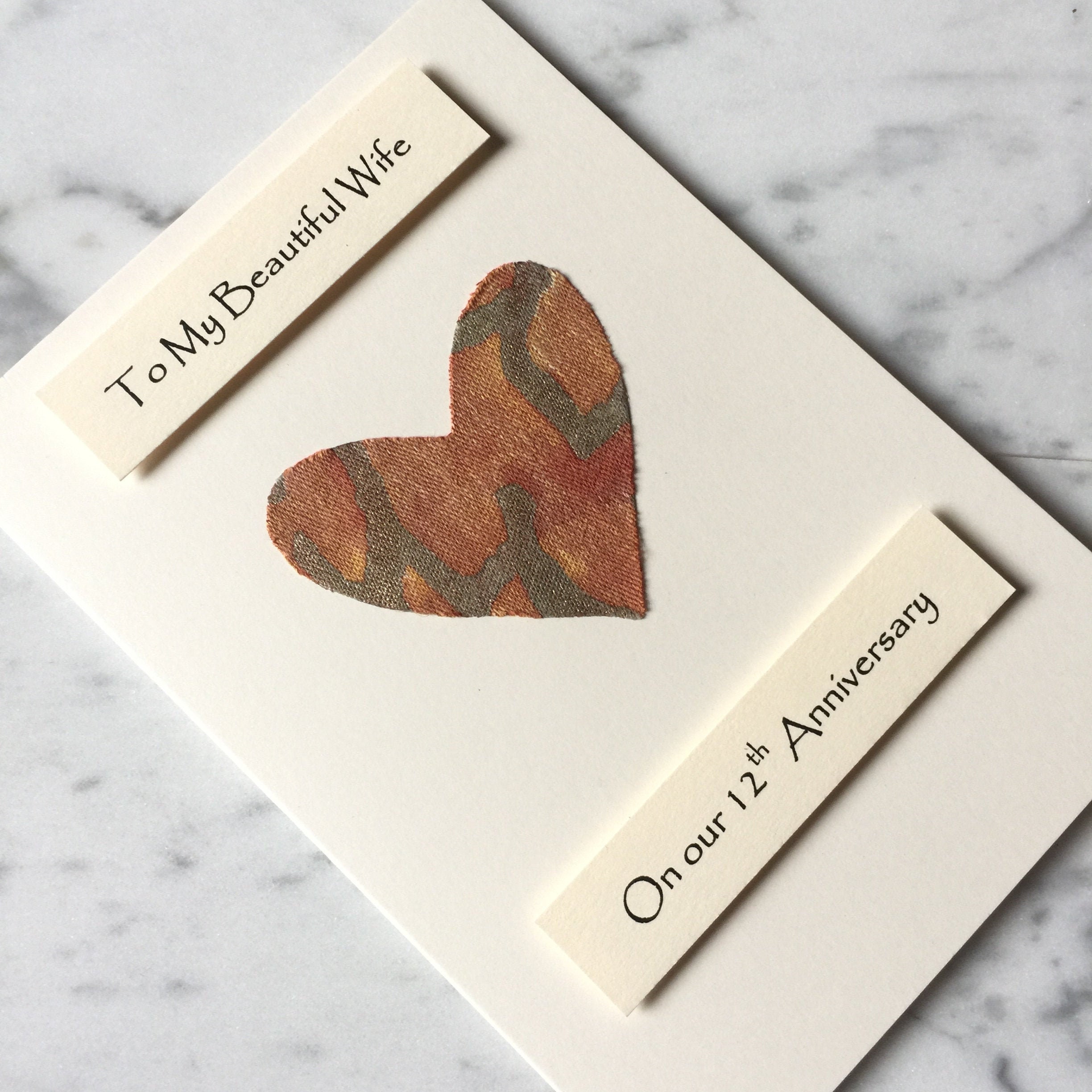 12th Wedding Anniversary Card Silk Anniversary Handmade