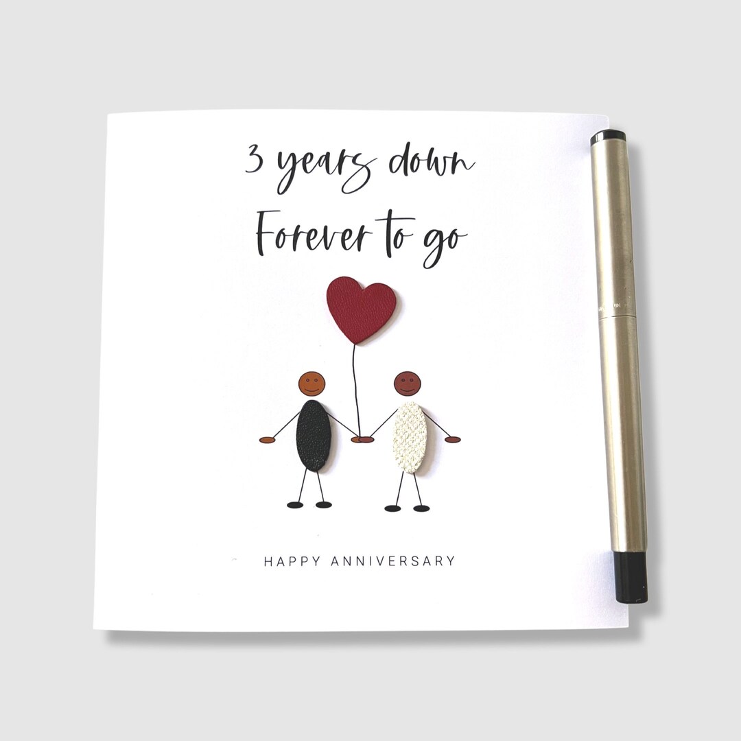 3rd Anniversary Card 3 Years Down Leather Wedding Anniversary Ethnic ...