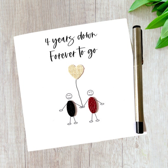 4th Wedding Anniversary Card Linen Anniversary 4 Years Down - Etsy UK