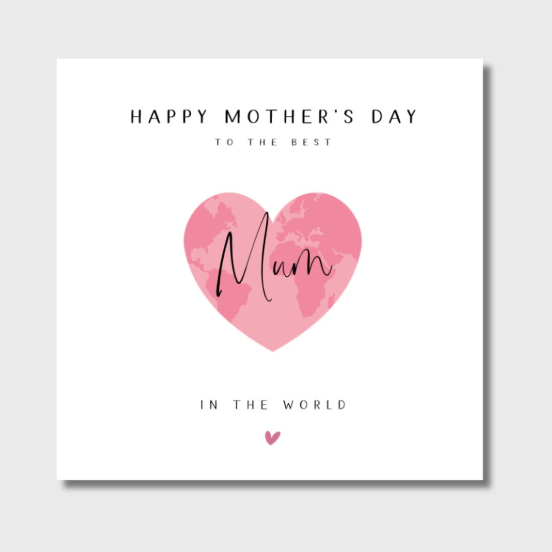 Mother's Day Card Mumma Pink World Map Heart Mummy Mum Mammy Mam - Etsy