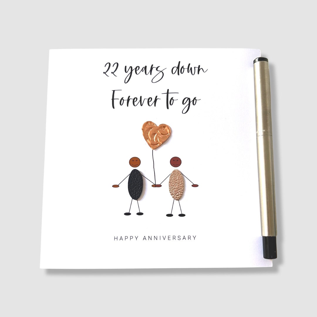 22nd Wedding Anniversary Card, 22 Years Down Copper Anniversary Ethnic ...