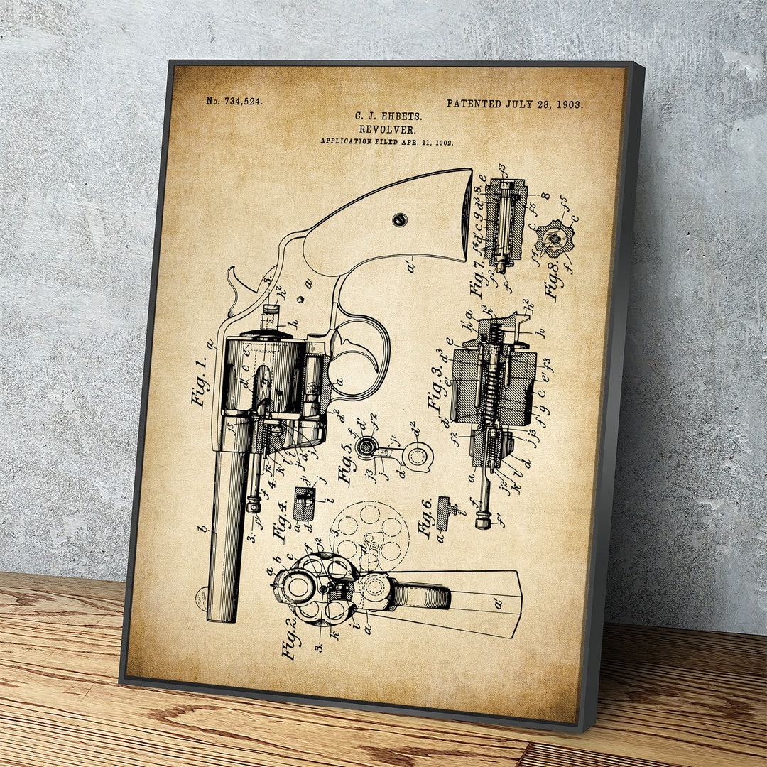 Revolver Patent Wall Art, Pistol Patent Print, Gun Patent Print, 1903 ...