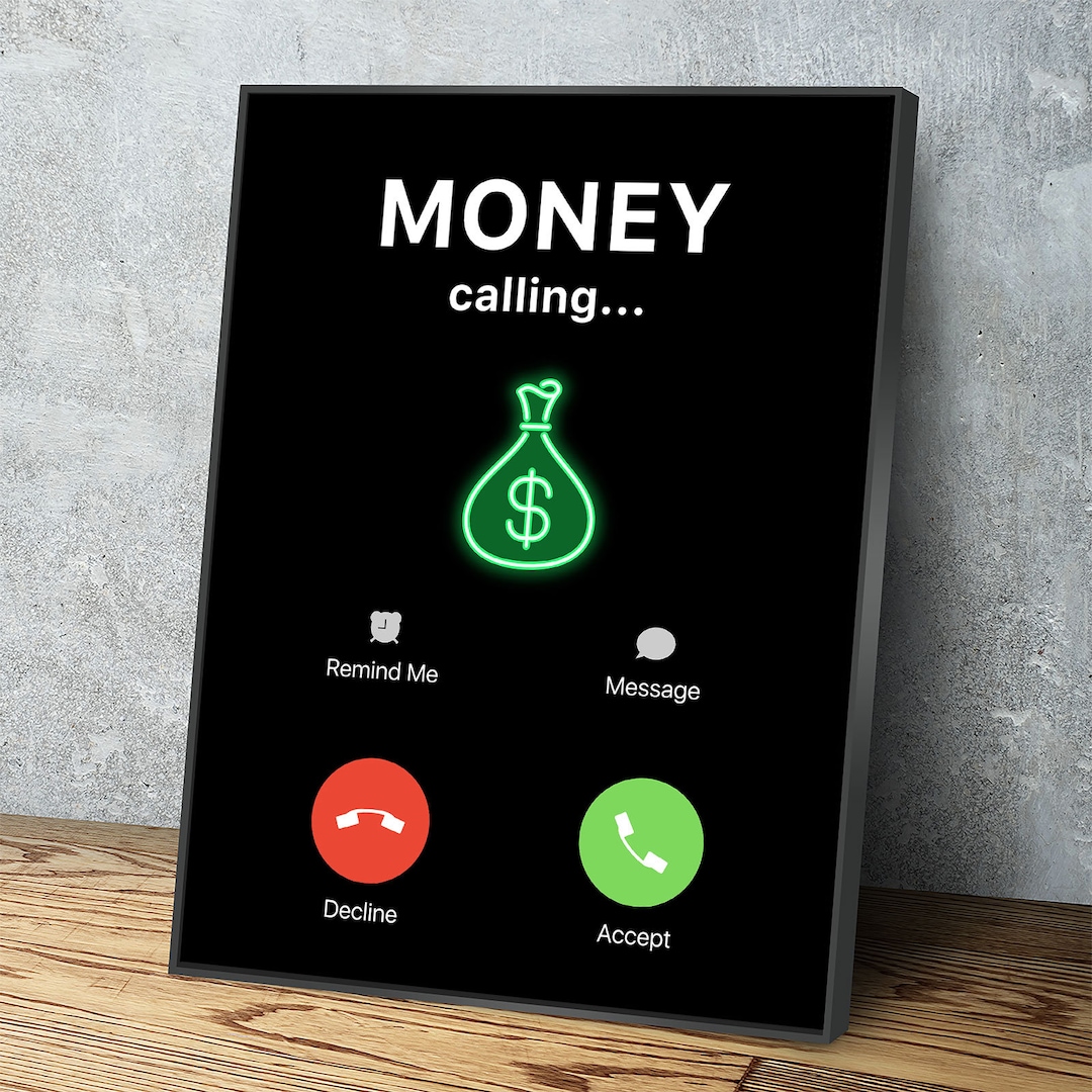 Money Calling Canvas Wall Art, Phone Screen Money Calling, Office Decor ...