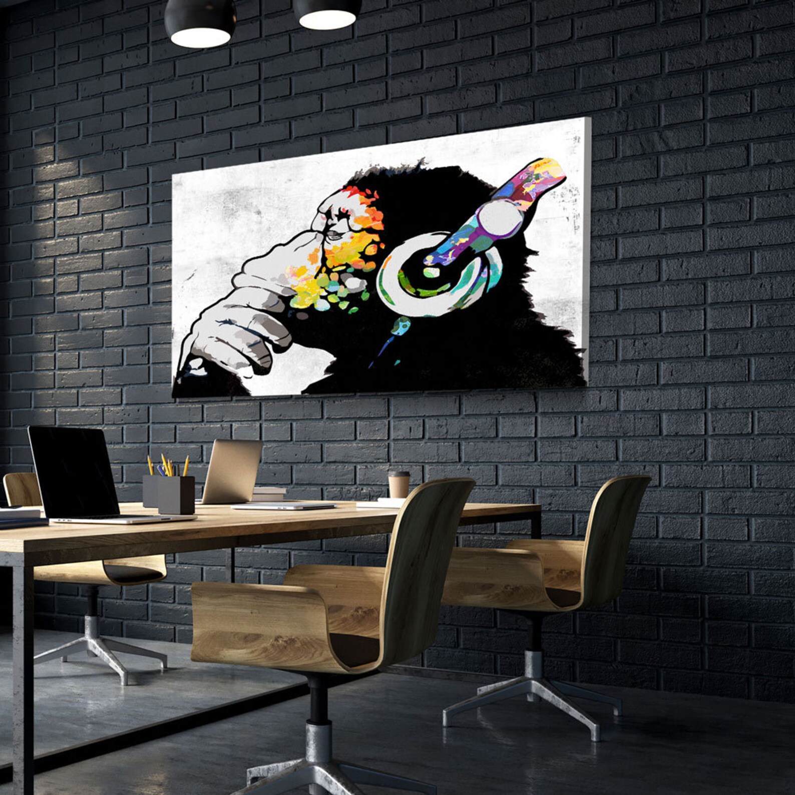 Monkey Headphones Canvas Wall Art Thinking Monkey DJ Banksy - Etsy