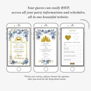Gold Dusty Blue Fairytale Quinceañera Invitation With Online Rsvp ...