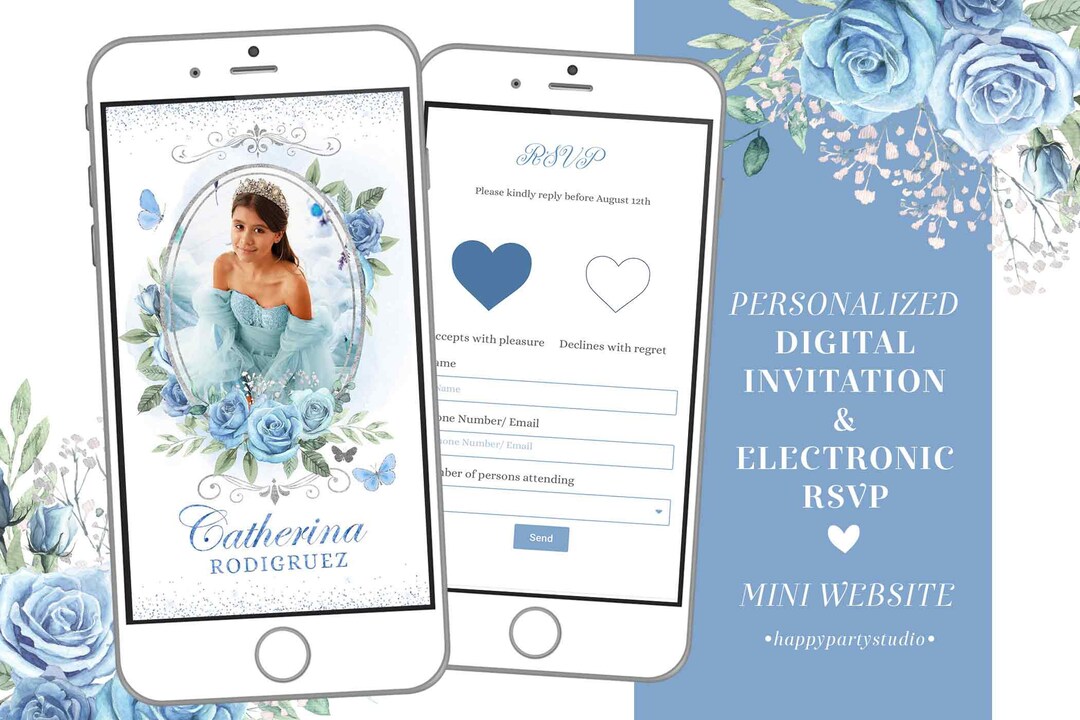 Light Blue Princess Mis Quince Mexican Birthday Digital Invitation With ...