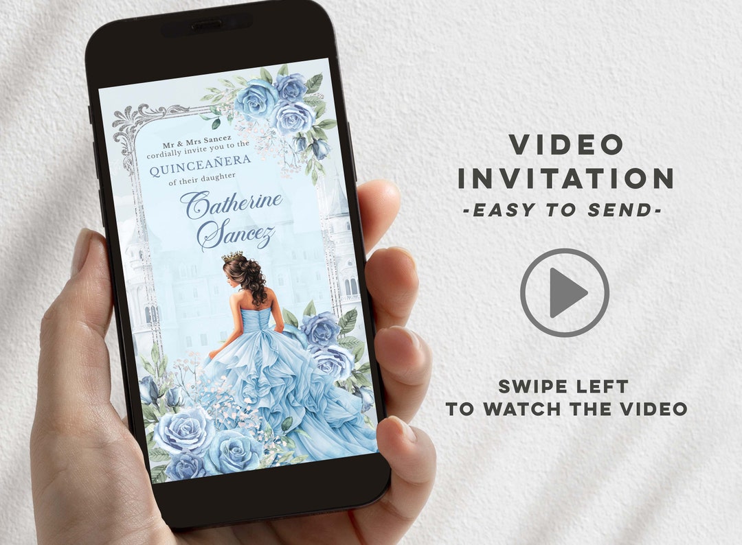 Fairytale Castle Girl Sweet 16 Animated Invitation, Light Blue Princess ...