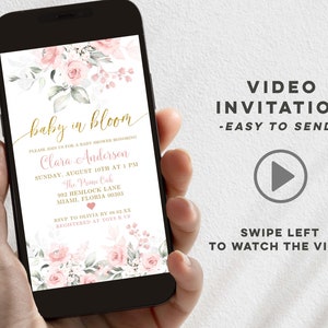 Blush Pink Floral Baby Shower Animated Invitation, Pink Blush and Gold ...