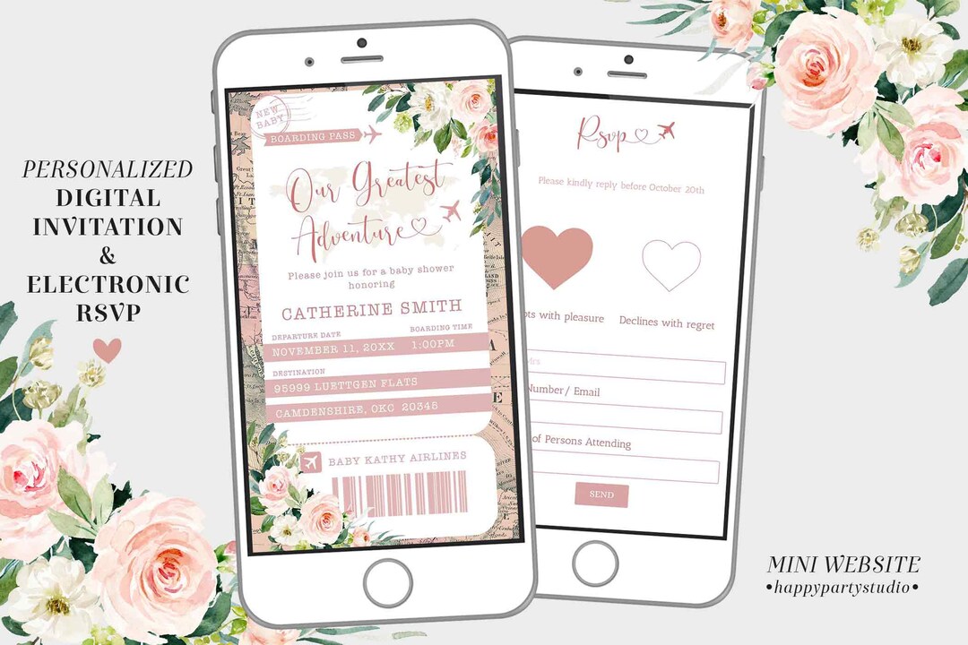 Pink Airline Ticket Baby Shower Website Invitation, Adventure Boarding ...