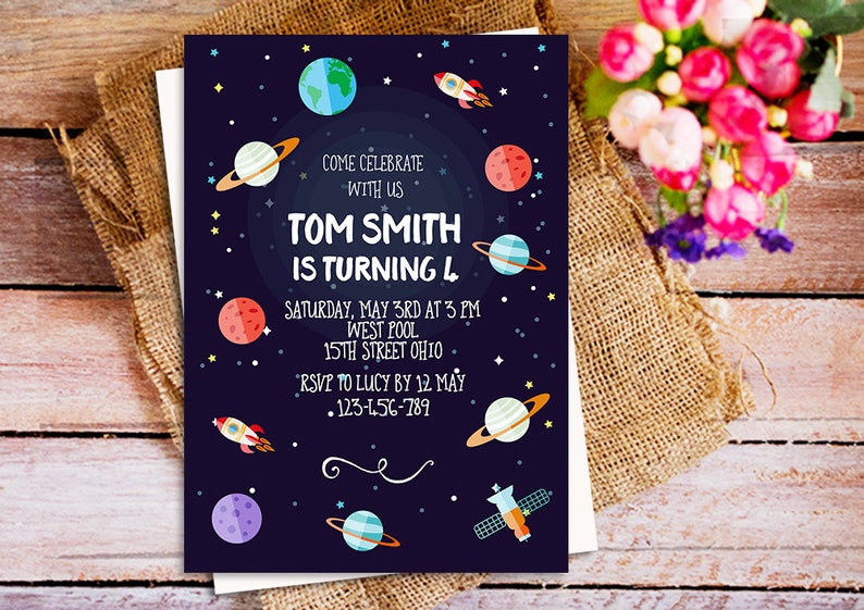 Planet Birthday Invitation Outer Space Theme Birthday Etsy