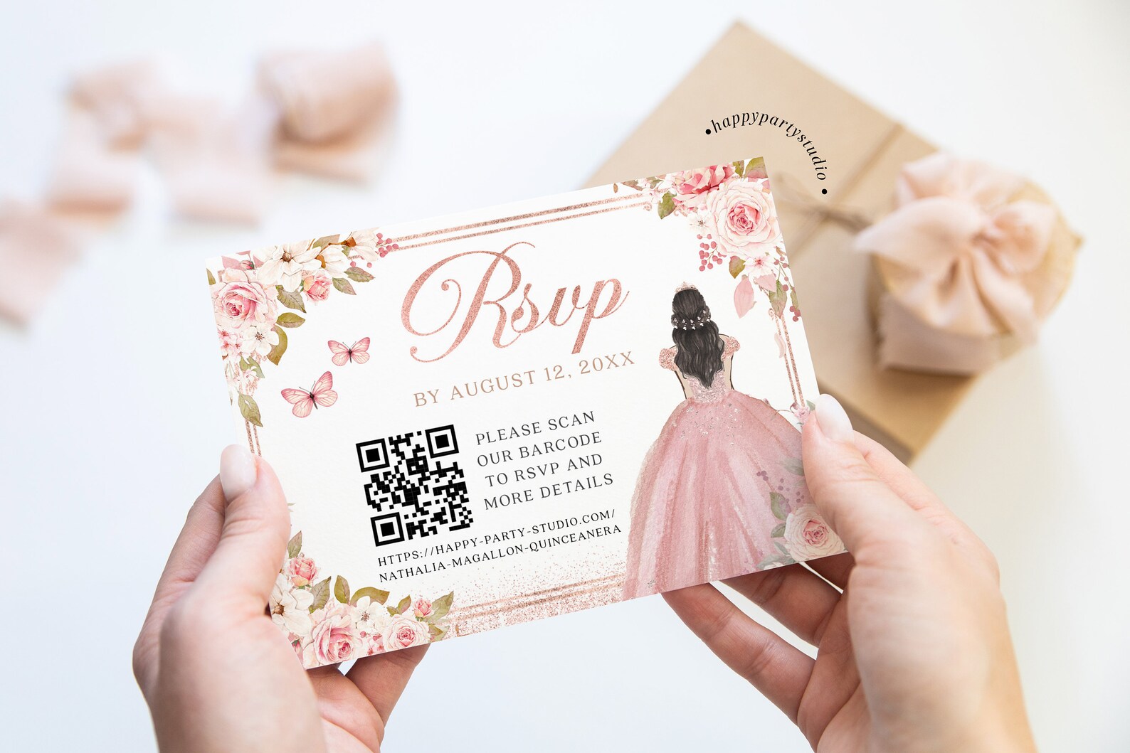 Rose Gold Floral Mis Quince QR Code RSVP Quinceañera Invite - Etsy