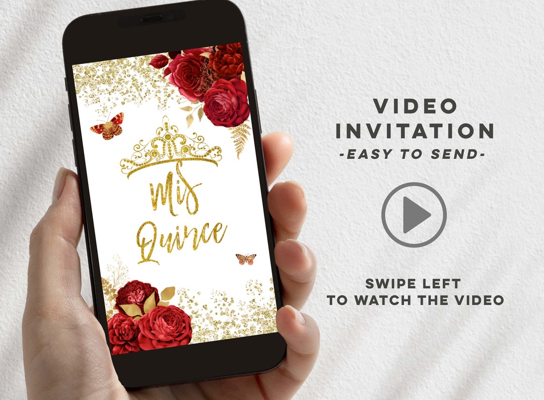 Red and Gold Quinceañera Animated Invitation, Elegant Glitter Gold Mis ...