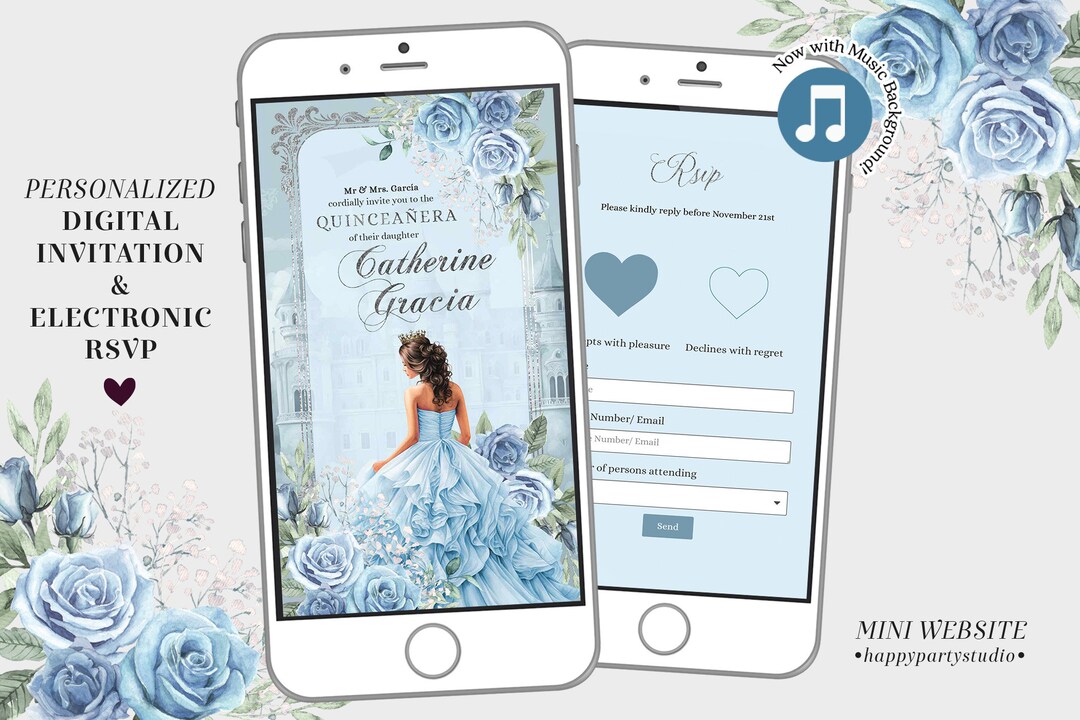 Light Blue Fairytale Sweet 16 Invitation With E-RSVP, Royal Castle ...