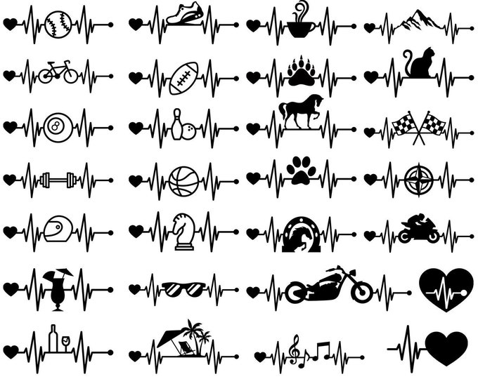 Heartbeat SVG, Heart SVG, for Cricut, for Silhouette, Cut File, Vector ...