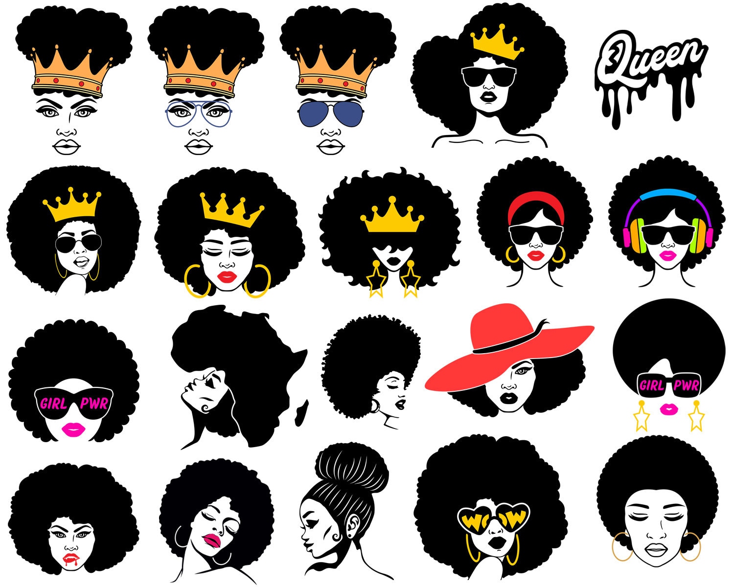 Afro Woman SVG Afro Girl SVG Afro Queen SVG Black Queen - Etsy