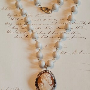 Antique Victorian Carved Shell Cameo Natural Riverstone Beaded Necklace ...