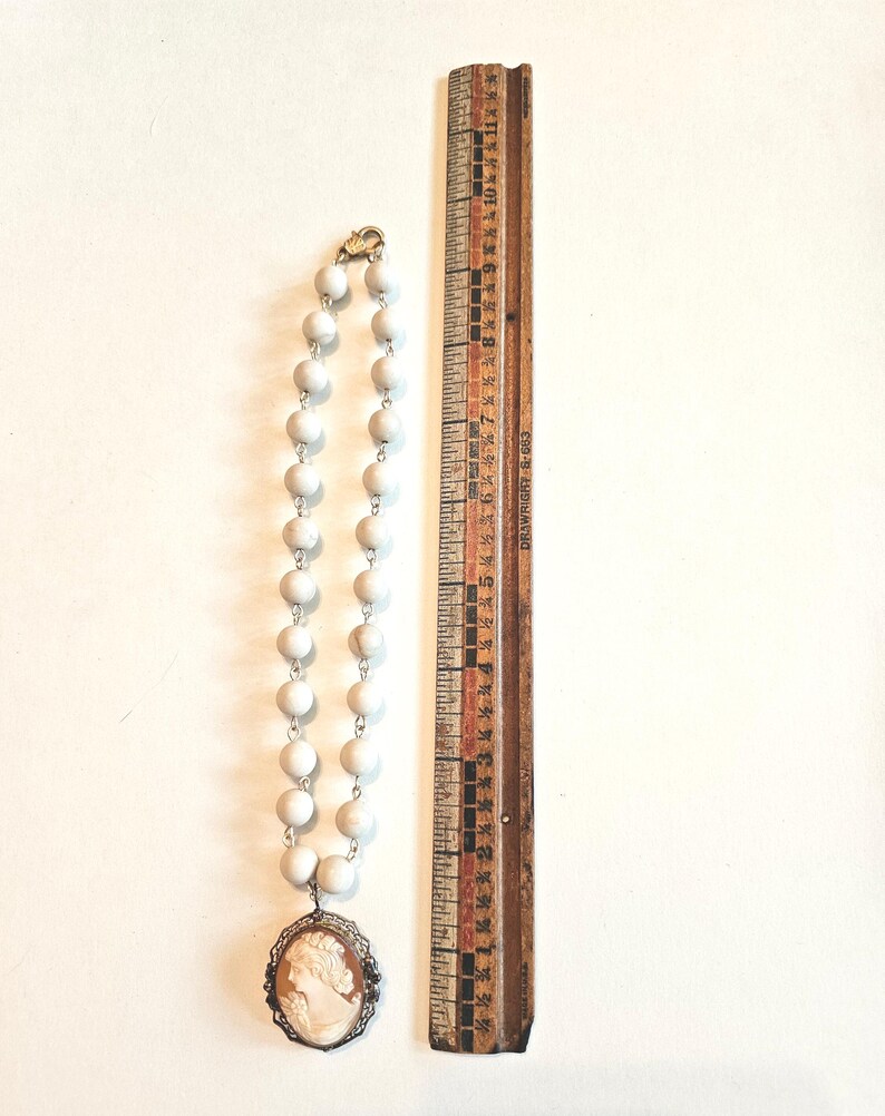 Antique Victorian Carved Shell Cameo Natural Riverstone Beaded Necklace ...