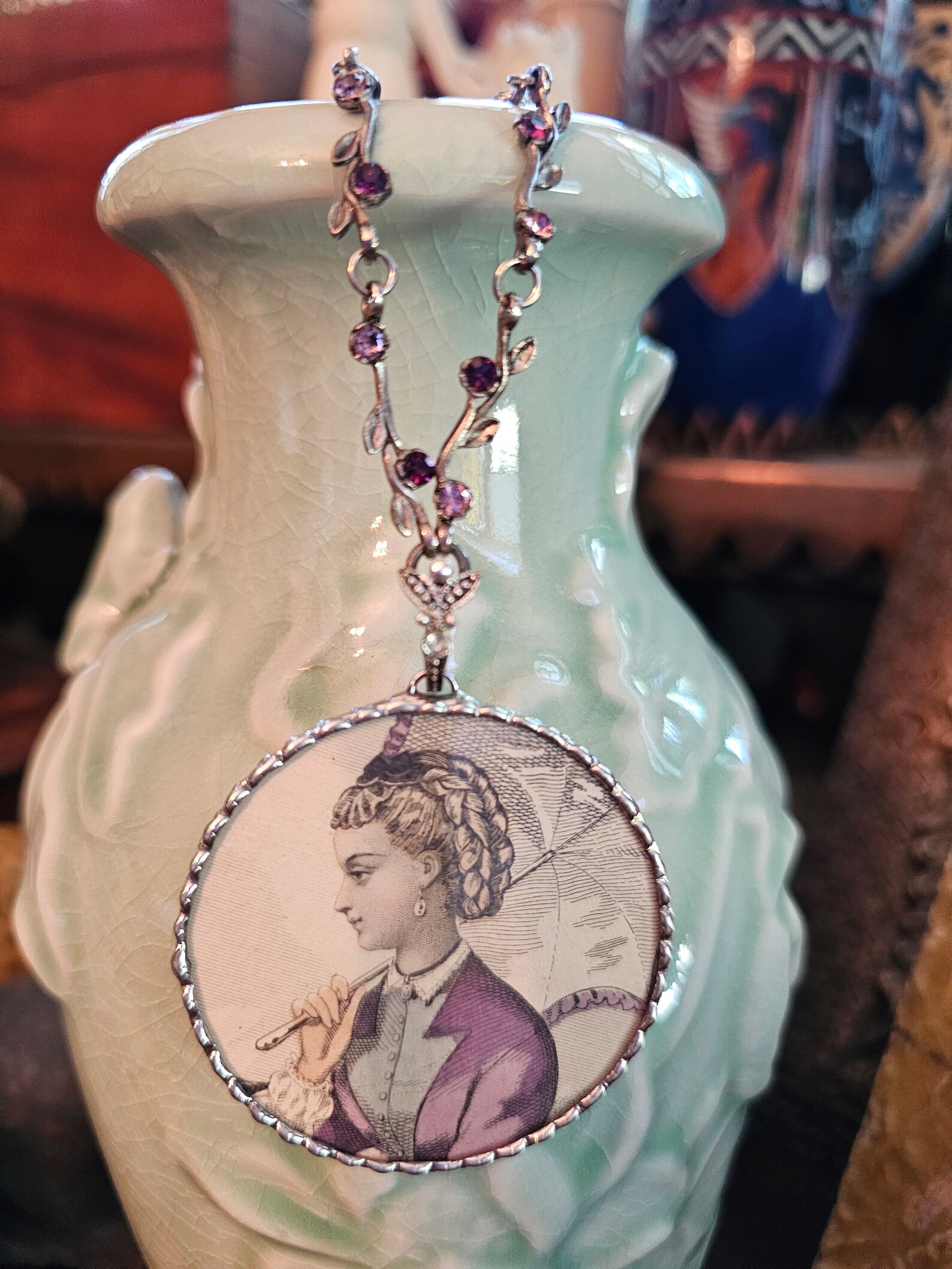 Original Godey's 1869 Fashion Lady Hand Colored Engraving Pendant ...