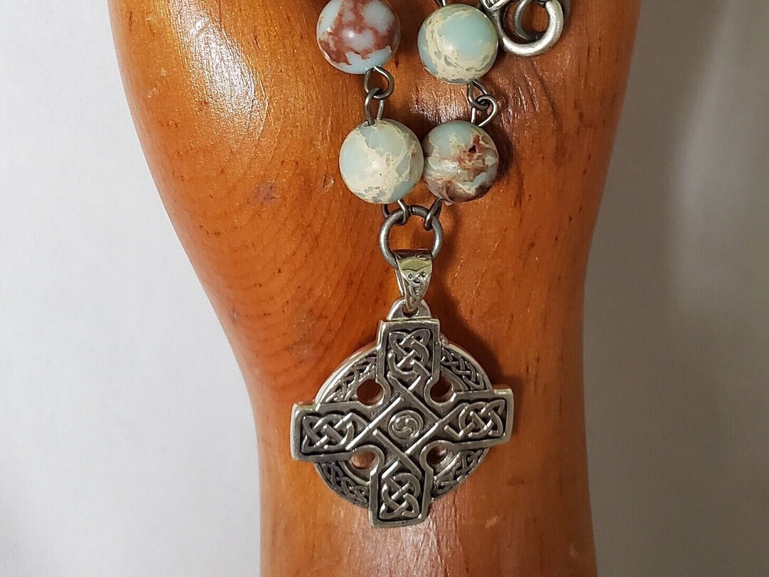 Handmade Natural Sea Sediment Jasper Sterling Silver Celtic Cross Long ...