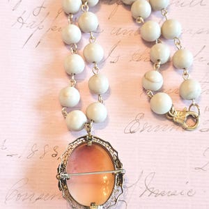 Antique Victorian Carved Shell Cameo Natural Riverstone Beaded Necklace ...