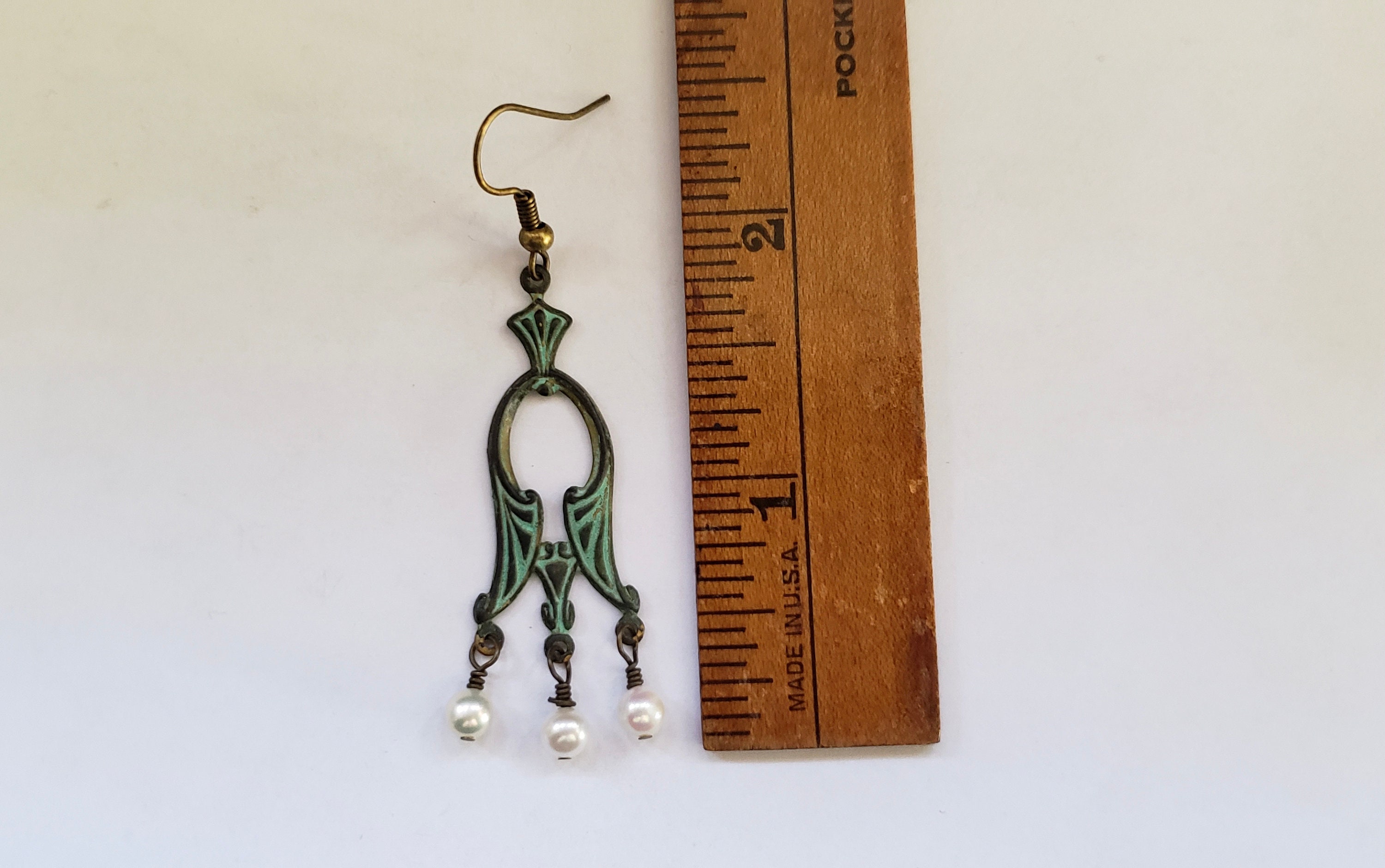 Art Nouveau Verdigris Chandelier Earrings Freshwater Pearl - Etsy