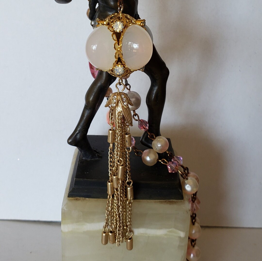 Art Nouveau Pink Opal Rhinestone Chain & Gold Rhinestone Tassel Chain ...