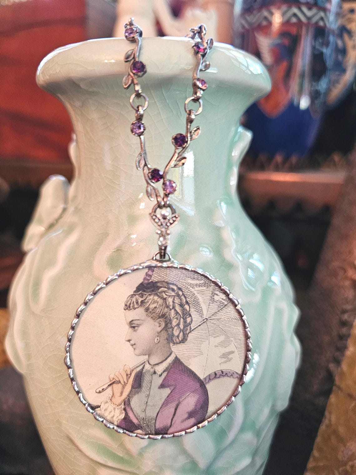 Original Godey's 1869 Fashion Lady Hand Colored Engraving Pendant ...